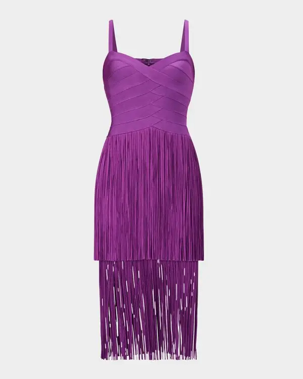 Herve Leger The Georgia Tiered Fringe Midi Dress