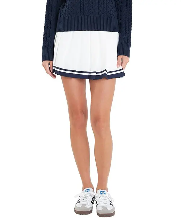 English Factory Color Block Pleated Skort - White And Navy