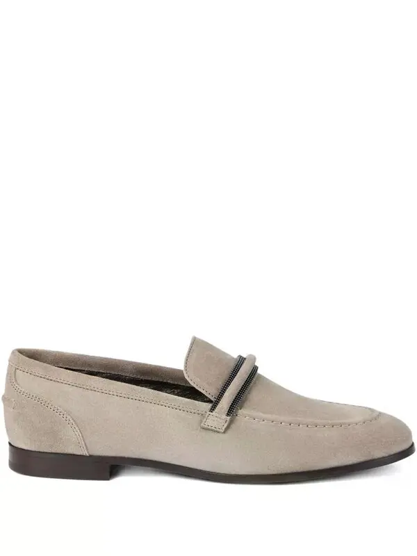 Brunello Cucinelli Monili-embellished Suede Loafers - Grey
