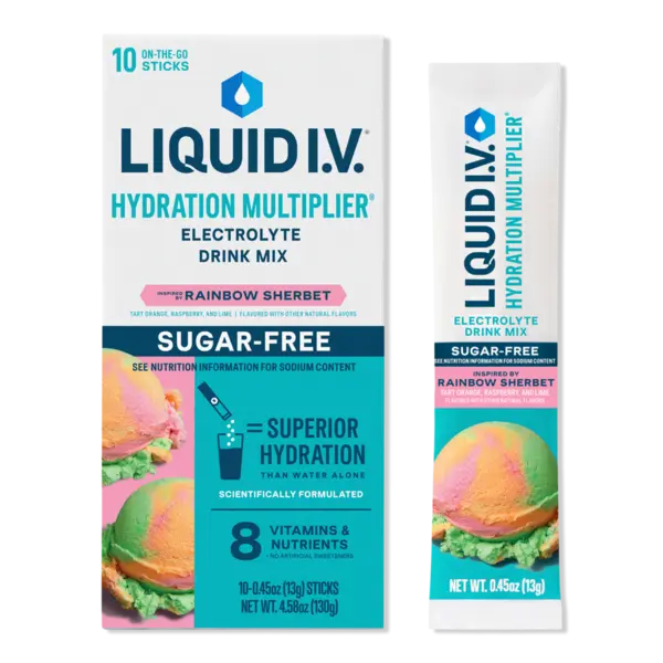 LIQUID I.V. Hydration Multiplier Electrolyte Drink Mix Sugar Free Rainbow Sherbet