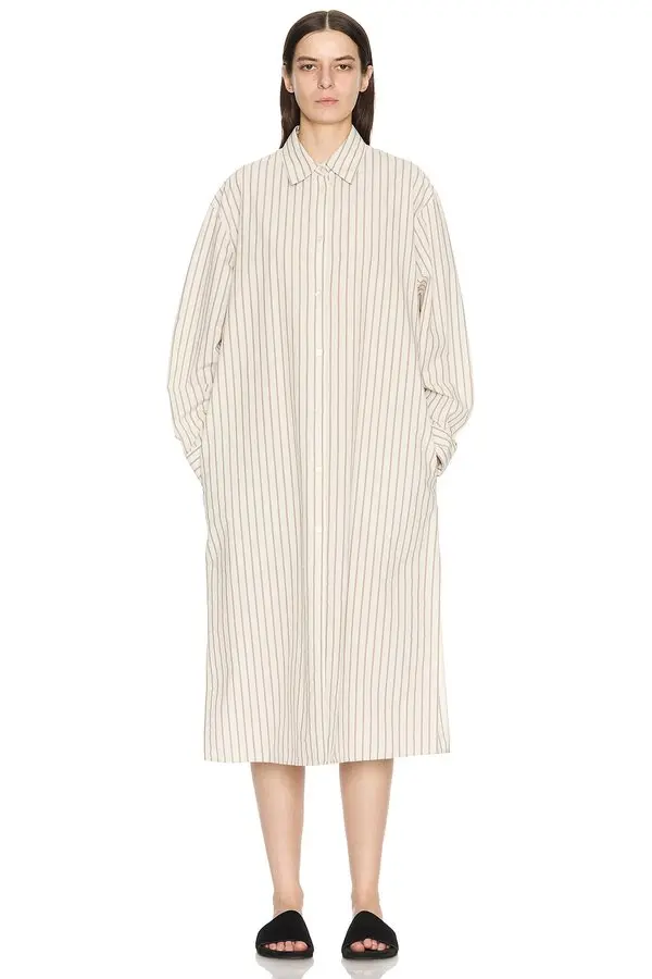 THE ROW Chihiro Poplin Shirt Dress - Light Beige & Brown