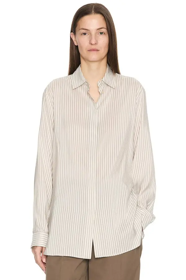 THE ROW Vanda Silk Shirt - White & Grey