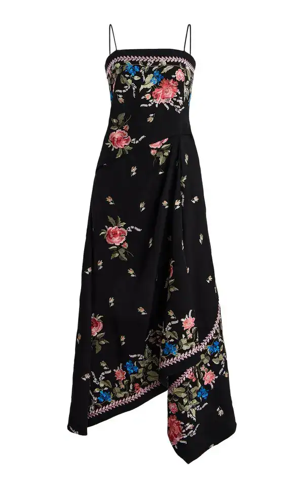 Erdem Floral Draped Midi Cocktail Dress - Black | Editorialist