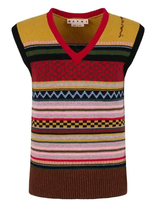 Marni Striped Wool Vest - Mxr71 Chilli