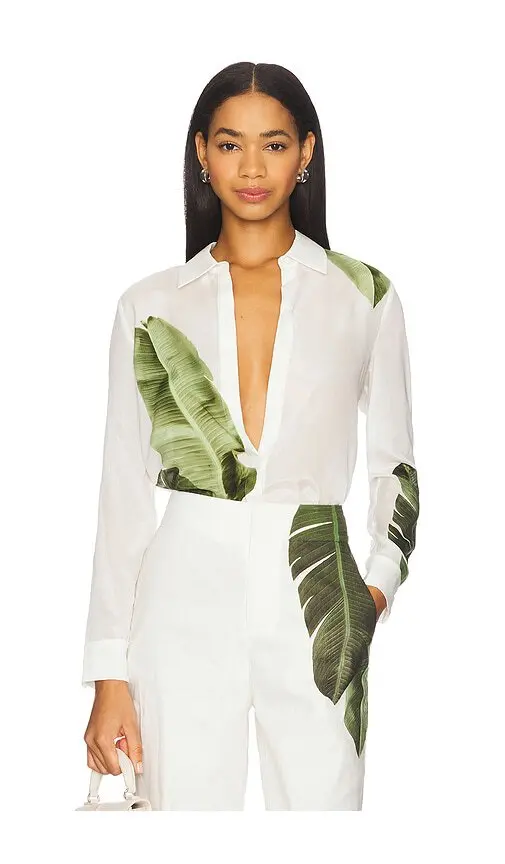 Alice + Olivia Willa Top - Jungle Palm Off White