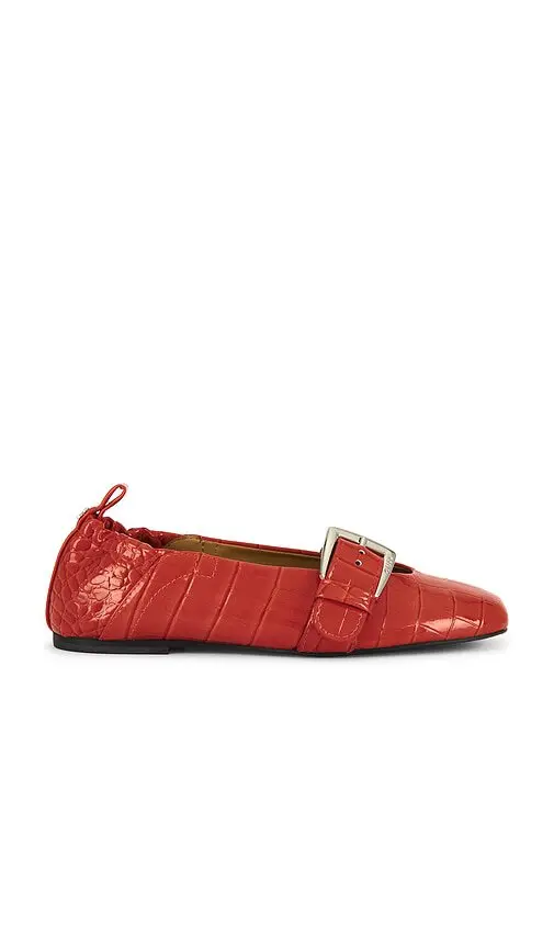 GANNI Butterfly Strap Croco Ballerina Flat