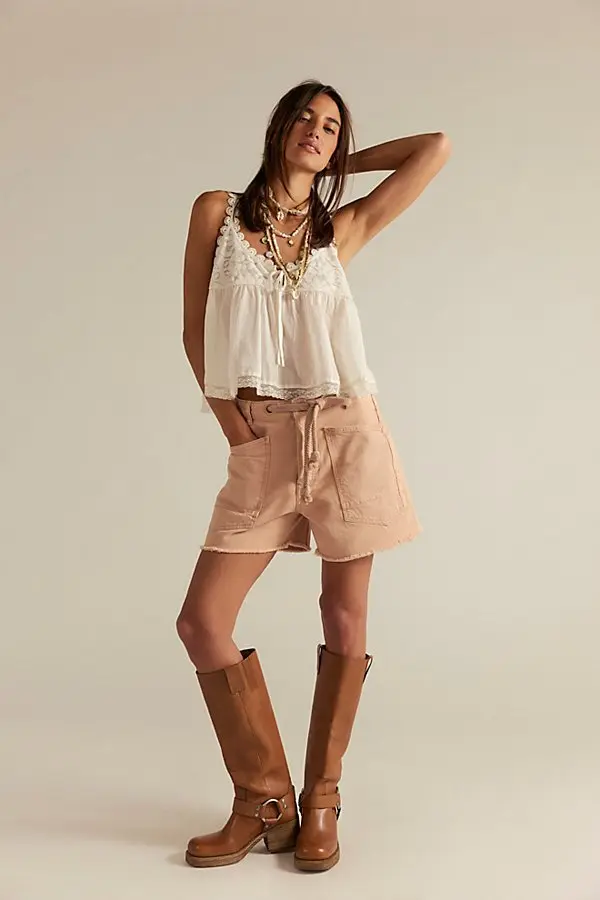 Free People We The Free Moxie Barrel Denim Shorts - Blushing