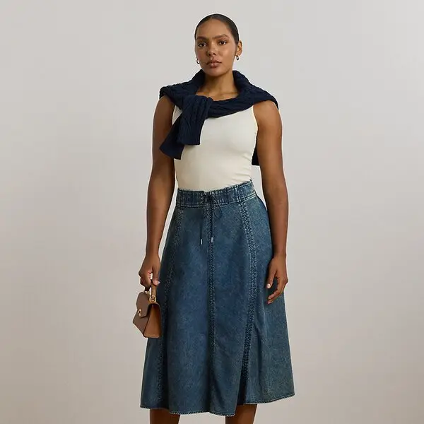 Ralph Lauren Denim Drawcord Midi Skirt