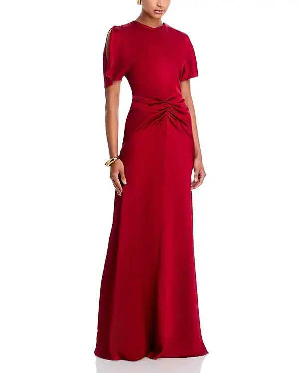 Victoria Beckham Gathered Waist Floor Length Dress - Rose | Editorialist