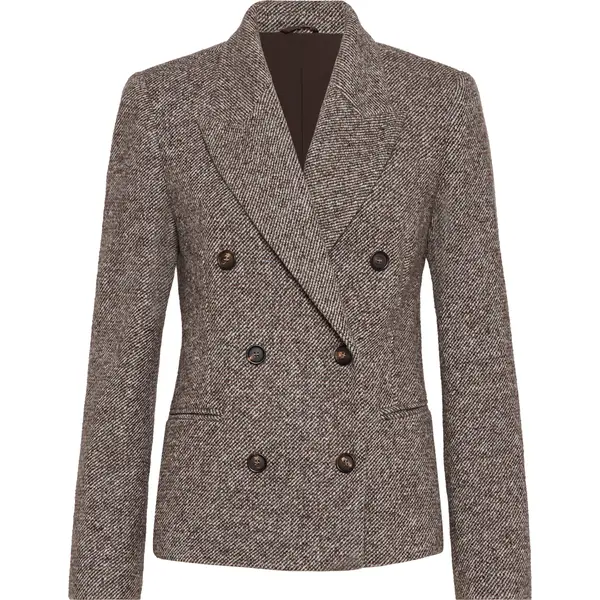 Brunello Cucinelli Mélange Diagonal Virgin Wool And Silk Blazer - Brown