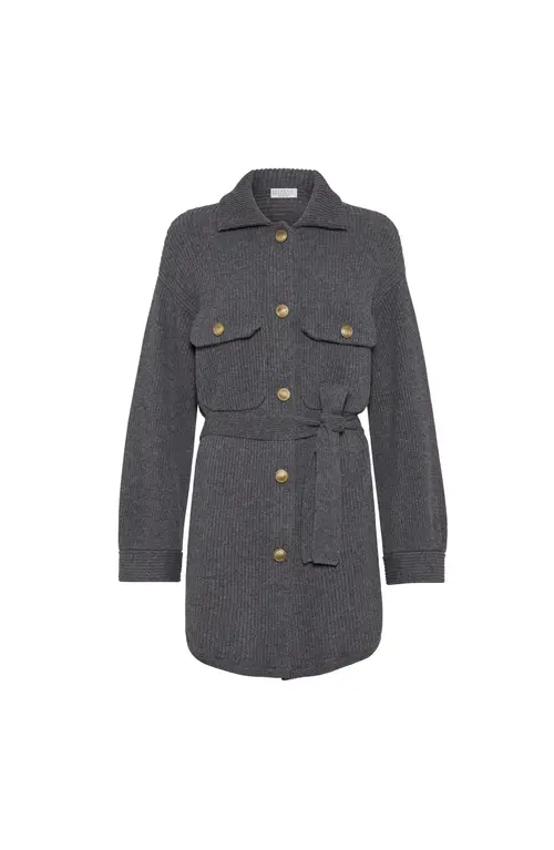 Brunello Cucinelli English Rib Knit Cardigan - Lead
