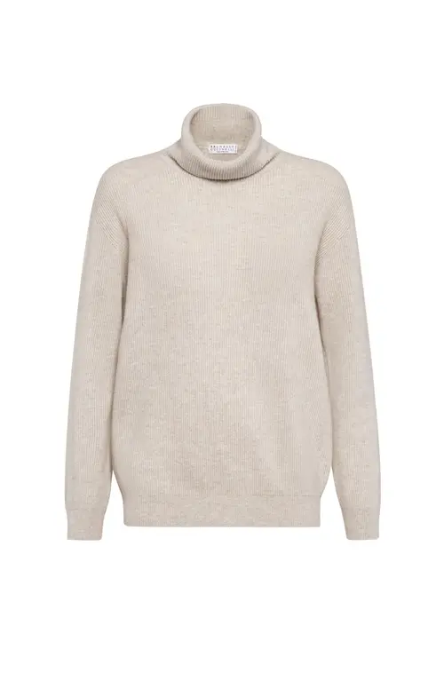 Brunello Cucinelli English Rib Knit Cashmere Sweater - Oyster