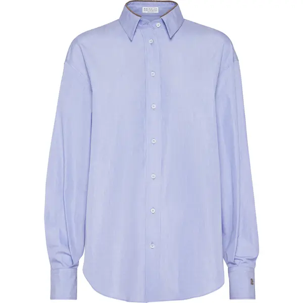 Brunello Cucinelli Cotton Shirt With Monili Detail - Azure