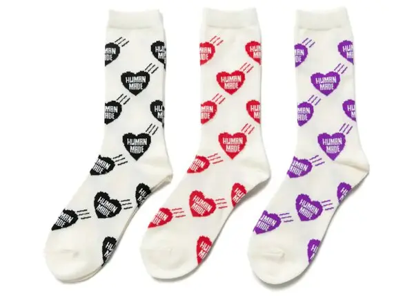 HUMAN MADE Heart Pattern Crew Socks Set Of 3 - Multicolor