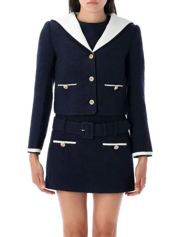 SELF-PORTRAIT Boucle Jacket With Contrast Collar