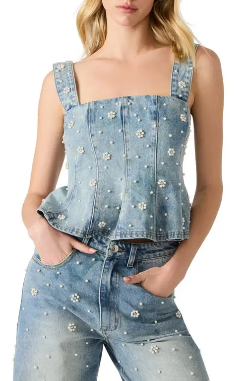 Steve Madden Fiorella Beaded Peplum Denim Tank