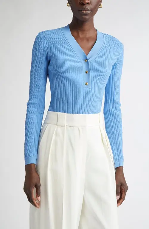 St. John Mixed Stitch Henley Sweater - Periwinkle