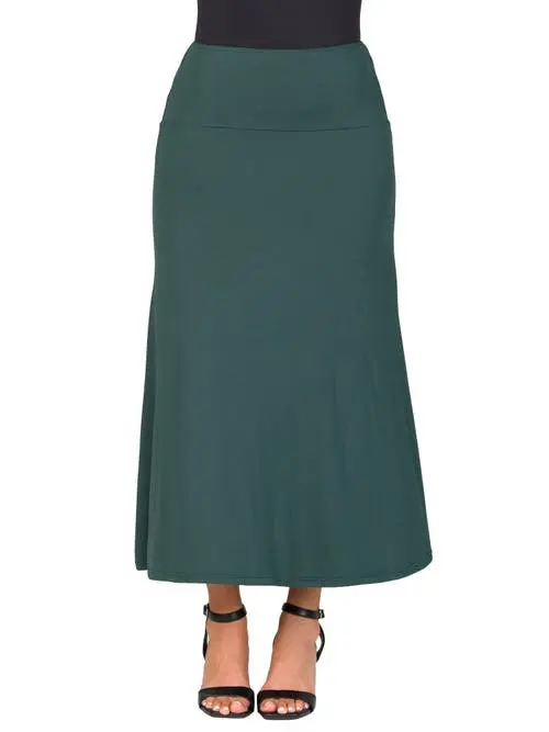 24SEVEN COMFORT APPAREL Elastic Waist A-line Maxi Skirt - Hunter