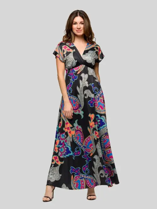 24seven Comfort Apparel Sleeveless V-Neck Maxi Dress With Pocket Detail -  Black Multi - 39% Off | Editorialist