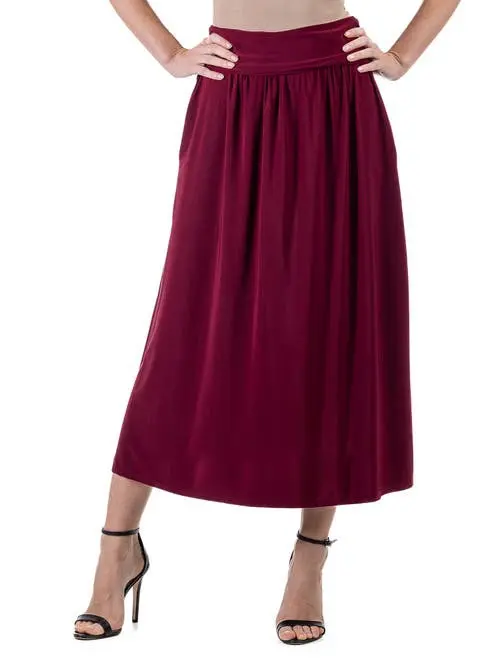 24SEVEN COMFORT APPAREL Foldover Maxi Skirt With Pockets - Wine