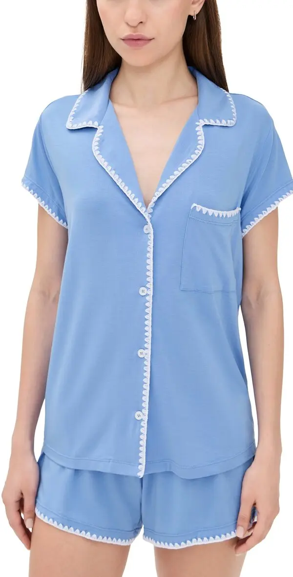 Eberjey Frida Shortie Pajama Set - Cornflower Blue/white