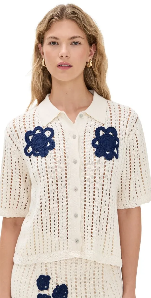 DE LORETA Crochet Floral Cardigan
