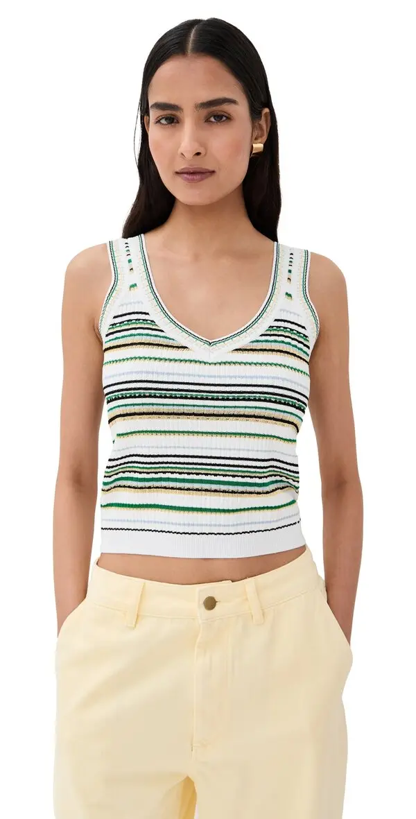 Veronica Beard Carlin Knit Tank - Off White Multi