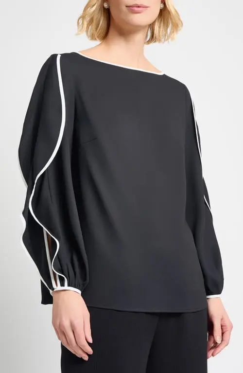 Misook Contrast Trim Butterfly Sleeve Top - Black/ White