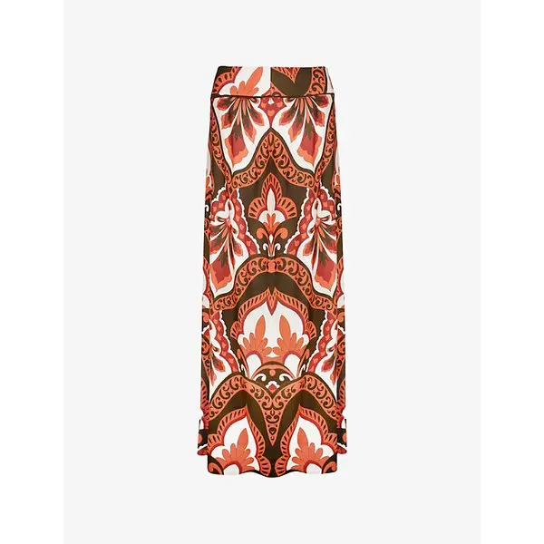 RO&ZO Tile-print High-waist Maxi Skirt
