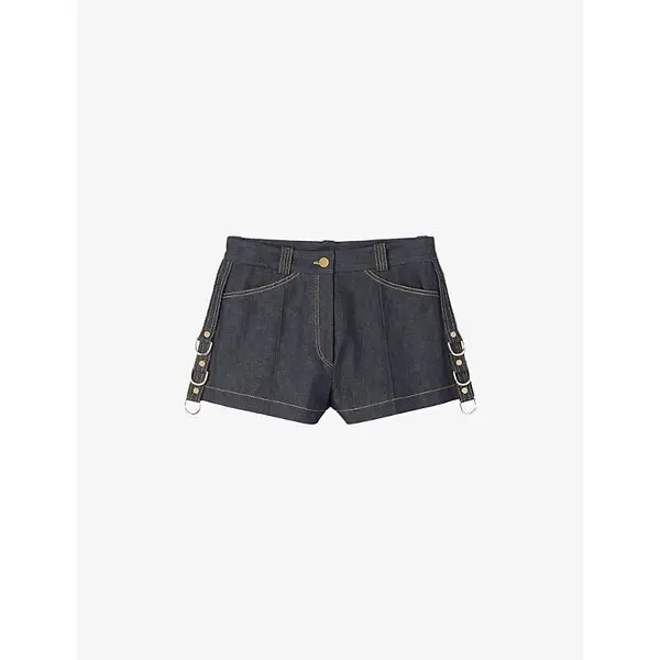Sandro Ring-embellished Denim Shorts - Deep Blue