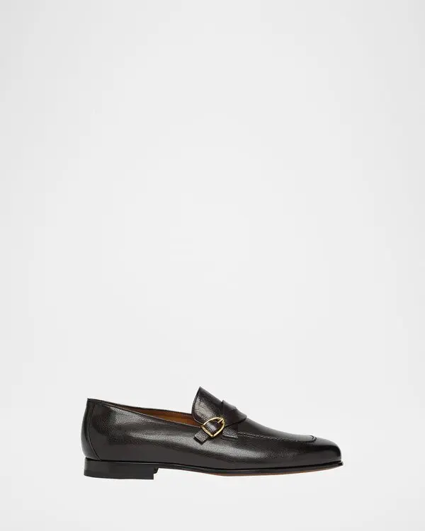 TOM FORD Gigi Grained Leather Twisted Buckle Loafers - Dark Ebony