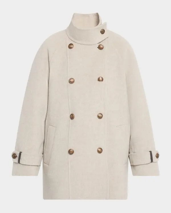 Brunello Cucinelli Melton Wool-cashmere Double-breasted Coat - C001 Light Beige
