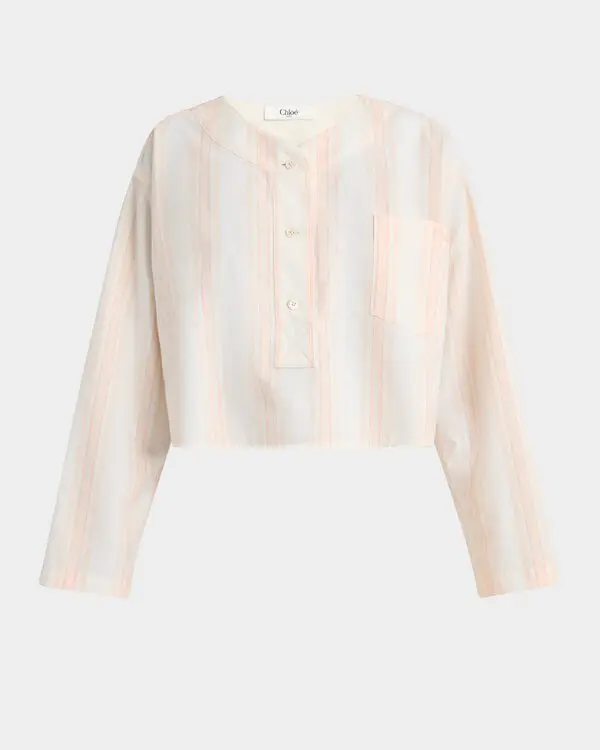 Chloé Striped Long-sleeve Crop Top - Whtpnk
