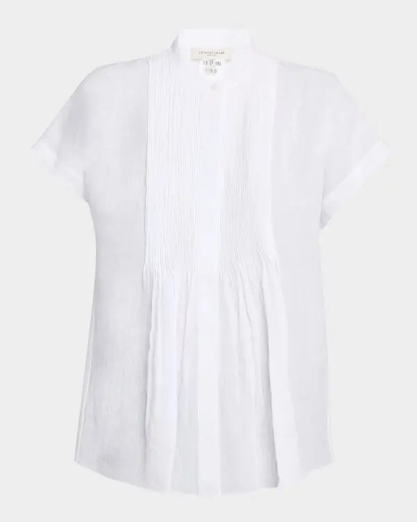 Lafayette 148 New York Ruched Pintuck Linen Blouse - White