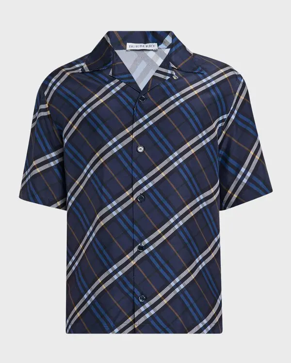 Burberry Diagonal Check Short-sleeve Shirt - Ink Ip Check