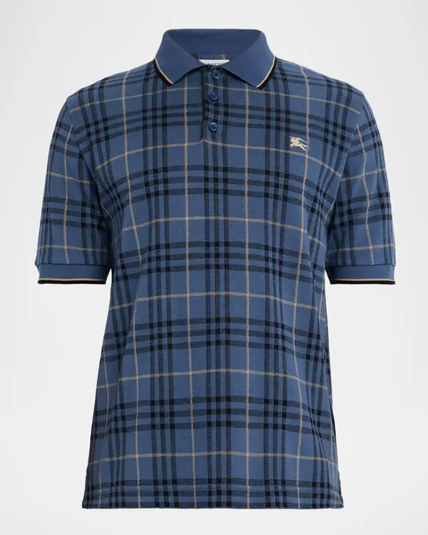 Burberry Cotton Check Ekd-embroidered Polo Shirt