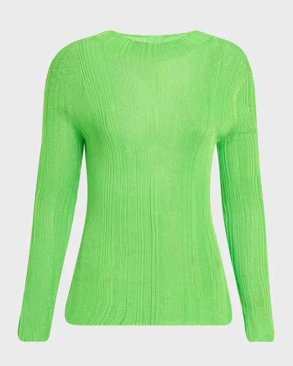 Gabriela Hearst Aveda Mock-neck Silk Plisse Knit Sweater - Peridot Green Fluo
