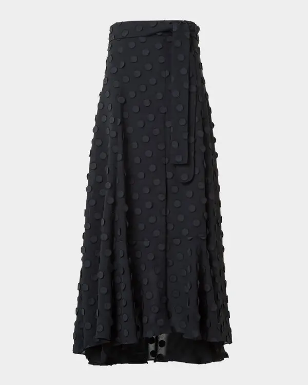 Akris 3d Polka-dot Techno Georgette Belted Midi Skirt