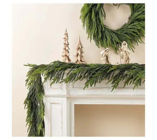GLITZHOME 6' Christmas Green Pine Pe Garland Se T Of 2