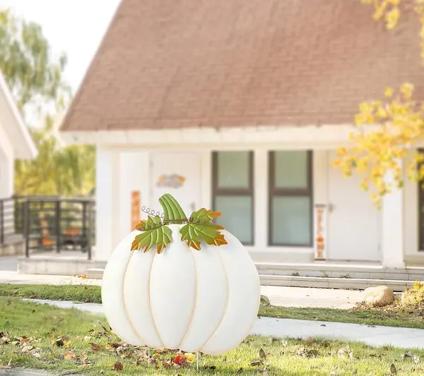 GLITZHOME 40'h Fall Large Metal Ivory Pumpkin G Arden Stake