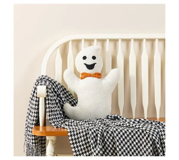 GLITZHOME 17'h Halloween Happy Ghost Hooked Pil Low