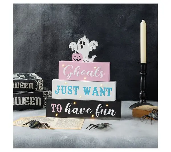 GLITZHOME 12' Halloween Led Lighted Ghost Block Word Sign