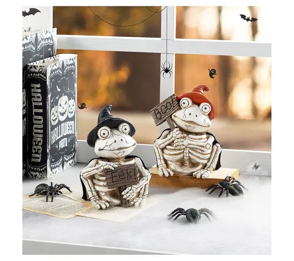 GLITZHOME 7h Halloween Resin Skeleton Frogs T Able Decor S/2