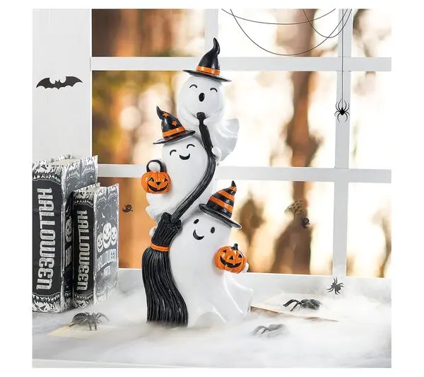 GLITZHOME 22h Halloween Resin Stacked Ghost P Orch Decor