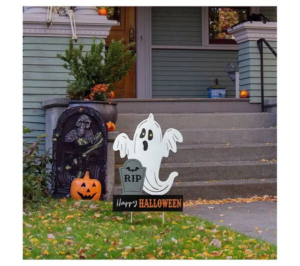 GLITZHOME Led Halloween Ghost Tombstone Garden Take W/ Timer
