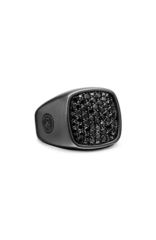 David Yurman Streamline Sterling Silver Signet Ring With Black Diamonds