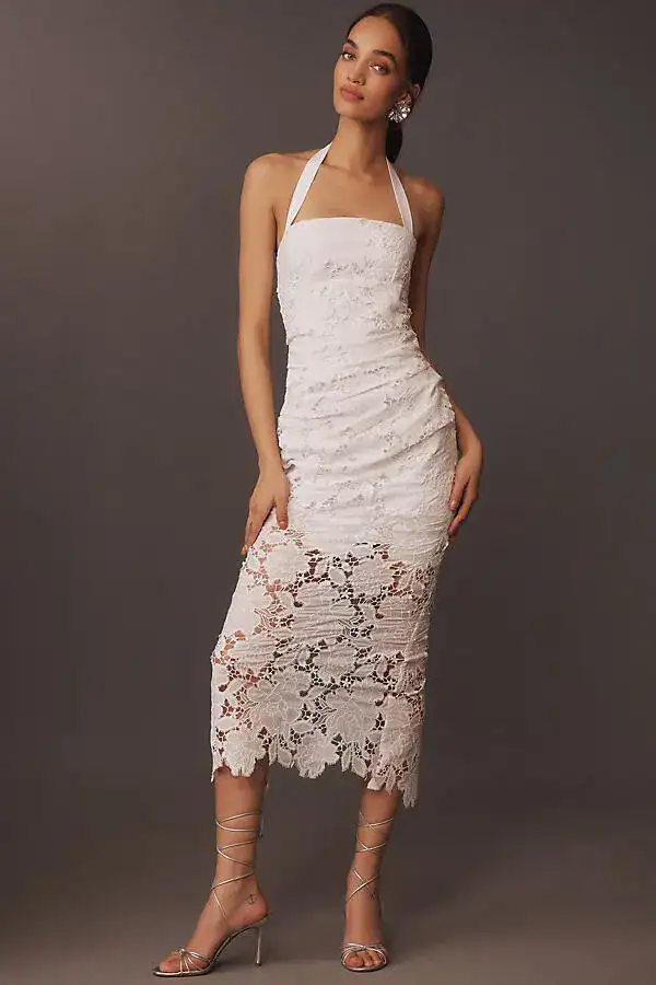 Delfi Collective Gala Halter Lace Eyelet Midi Dress In White - 40% Off |  Editorialist
