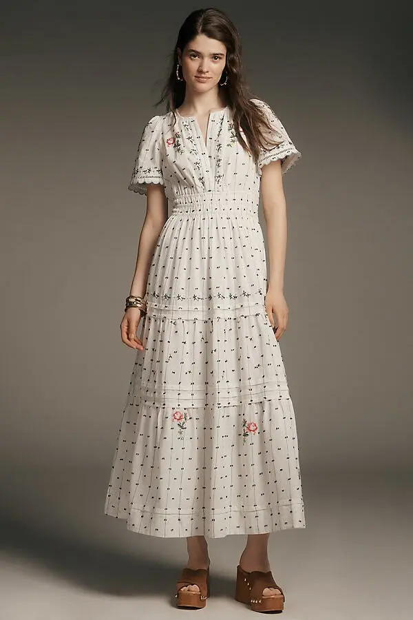 THE SOMERSET COLLECTION BY ANTHROPOLOGIE The Somerset Embroidered Dobby Maxi Dress