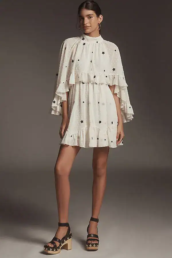 embroidered mini swing dress Floral Embroidered Halter Swing Dress main image 1