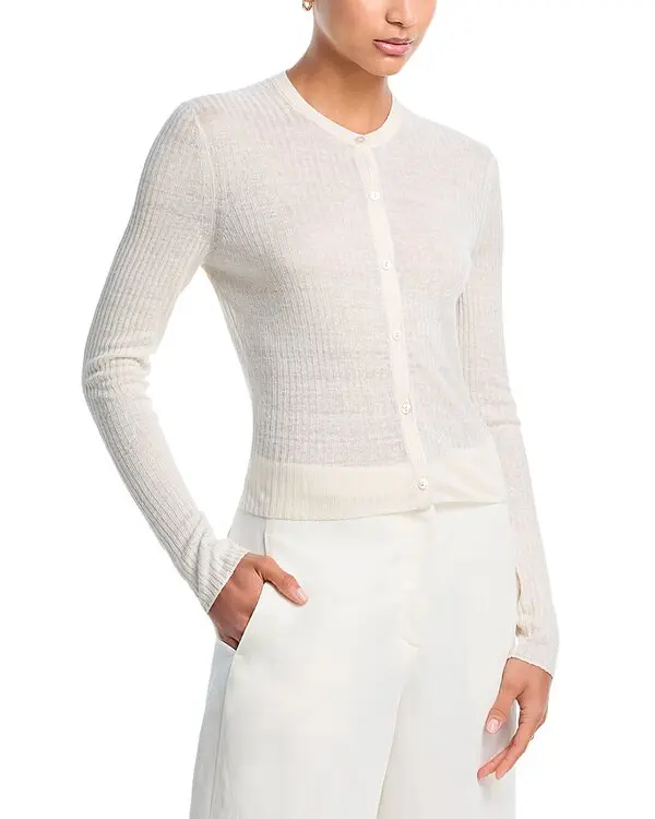 Theory Crewneck Crop Ribbed Cardigan